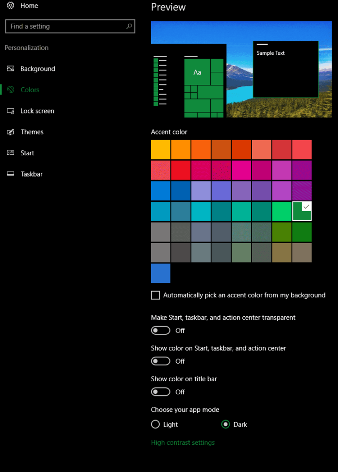 Turn on Windows 10 Dark Mode for Settings and Apps